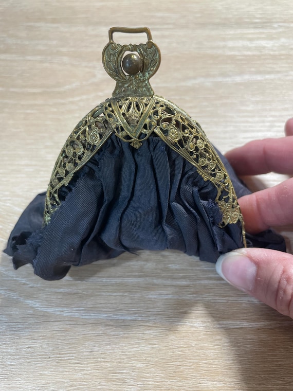 Antique Victorian Black Silk Evening Purse - Ornate B… - Gem