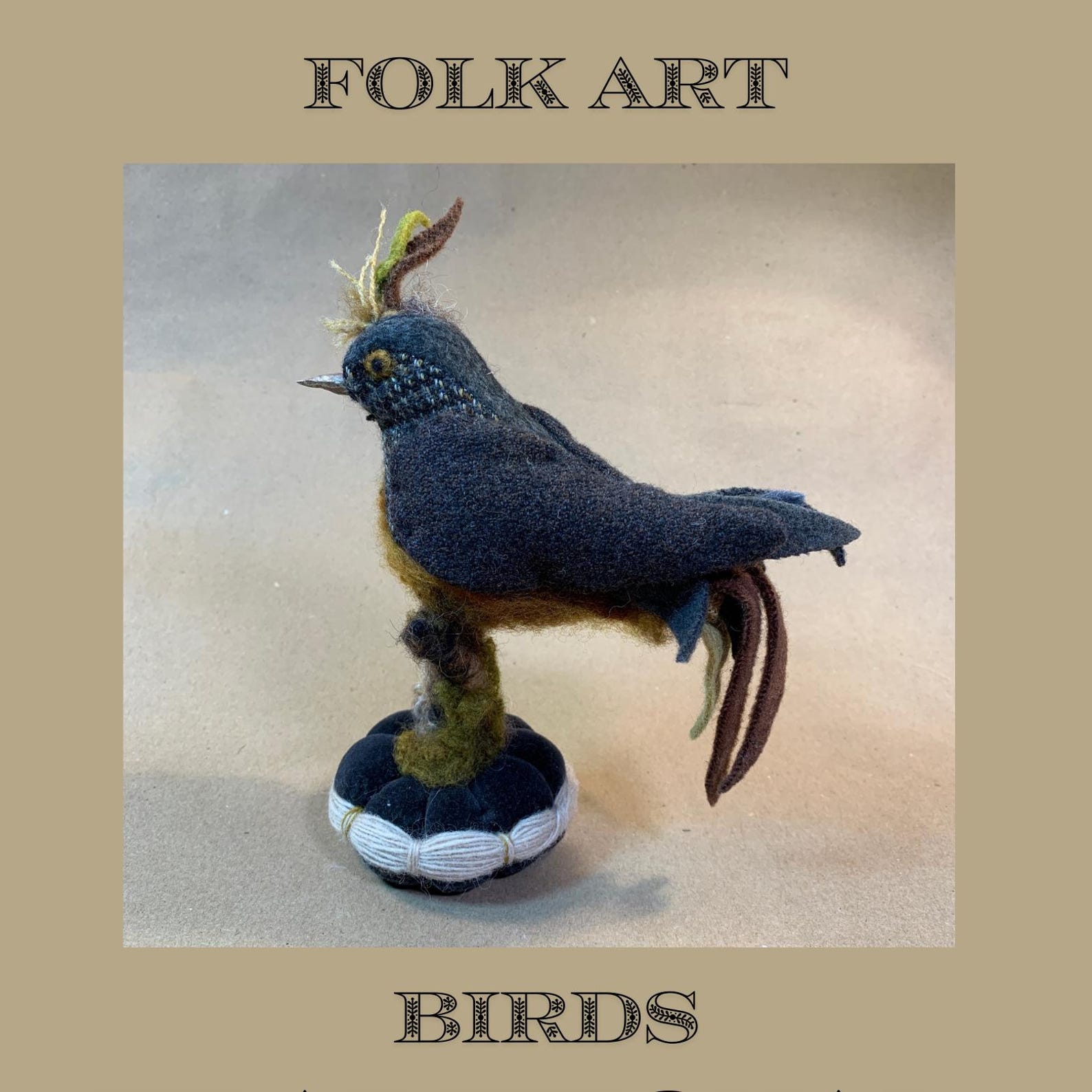 Wool & Needle-felted Folk Art Bird on a Velvet Pincushion - Sewing ...