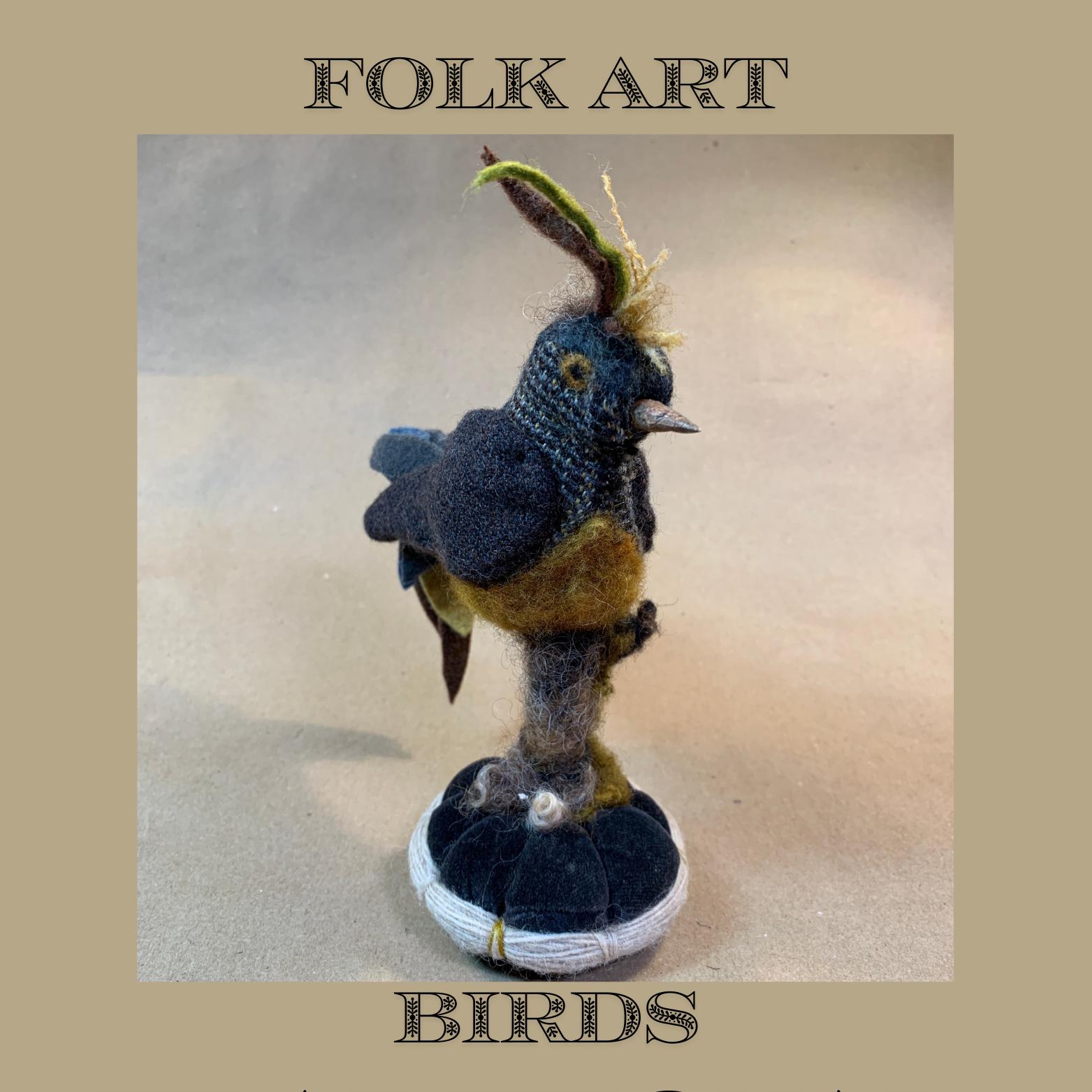Wool & Needle-felted Folk Art Bird on a Velvet Pincushion - Sewing ...
