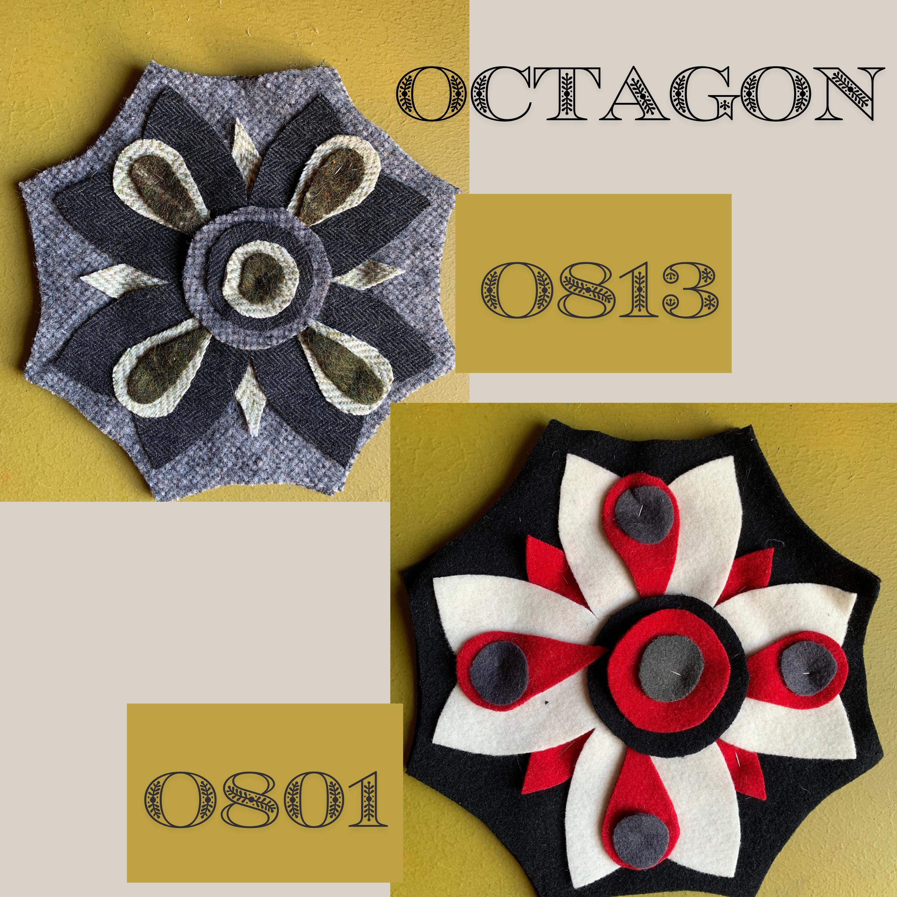 8" Octagon Penny Rug Kit - Wool Pattern Pieces, Practice Pieces, Wool ...