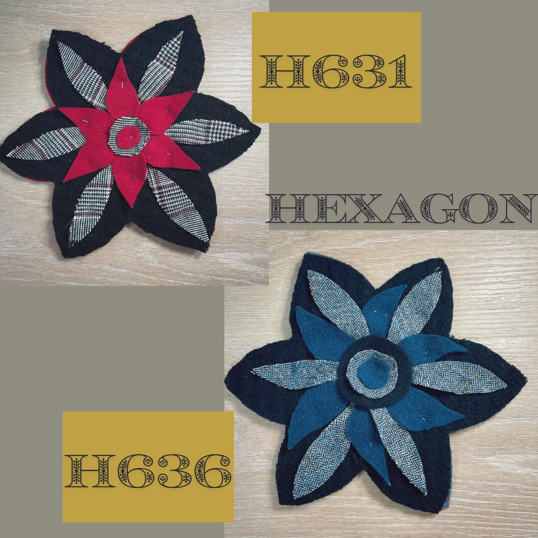 10" Hexagon Penny Rug Kit - Wool Pattern Pieces, Practice Pieces ...