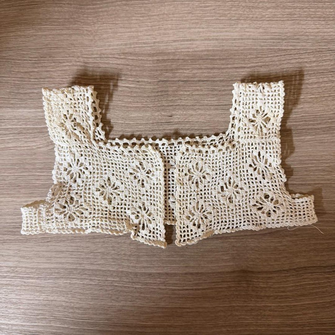 Antique Filet Crochet Cotton Yoke, Cream Floral Child’s Chemise Top ...