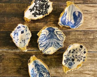 Set van 3 oesterschelpen Delfts Blauwe decoratie met gouden - Etsy ...
