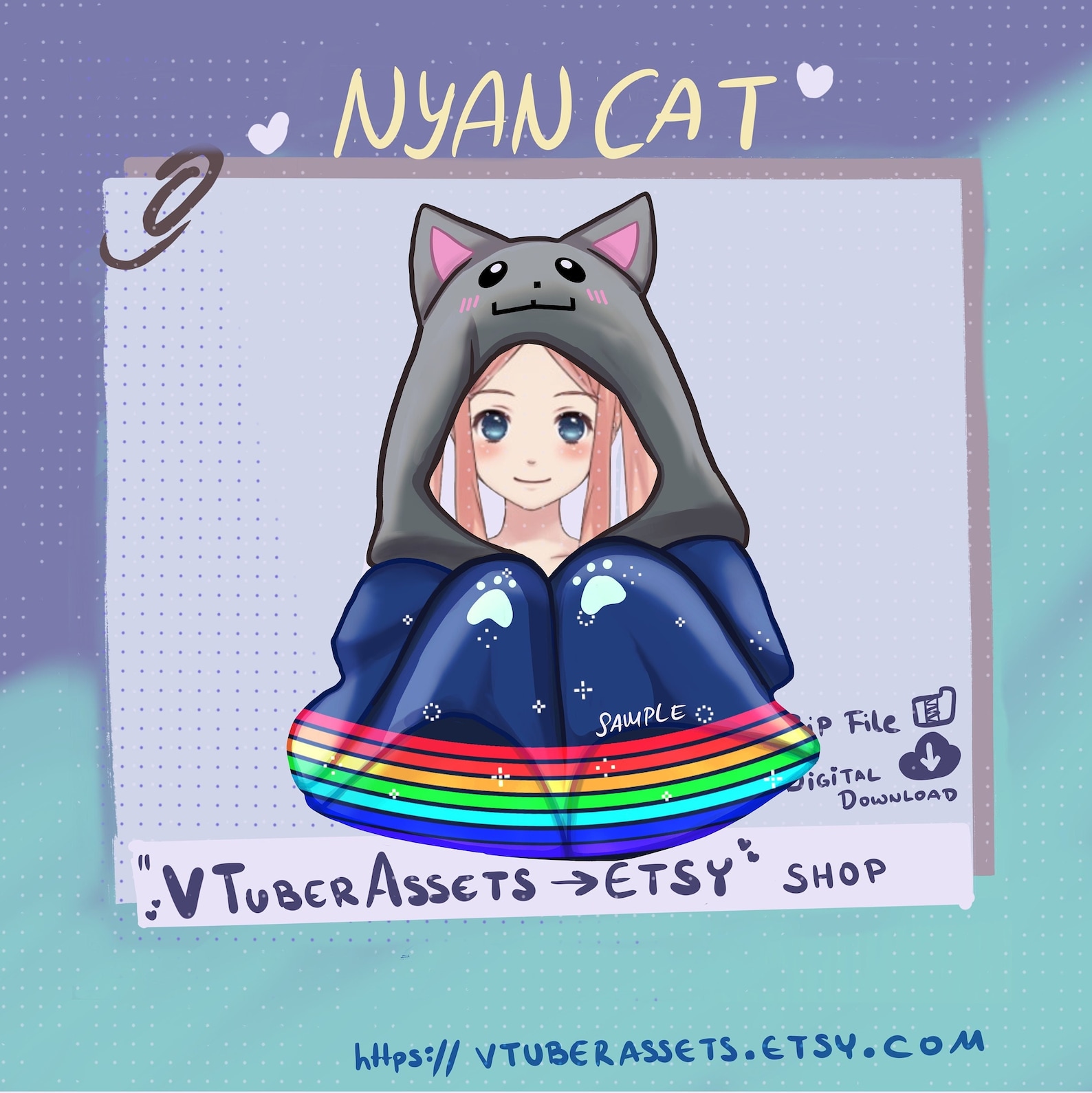 Nyan Cat Blue Grey Blanket for Vtube Stream Twitch Youtube | Pngtuber ...