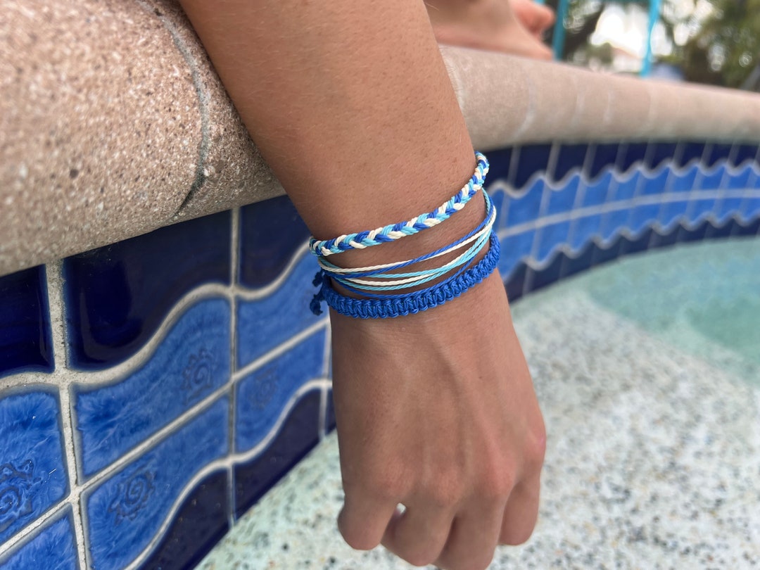 Handmade Set of 3 Surf Bracelets in Blue Tones, Woven Bracelet Set ...