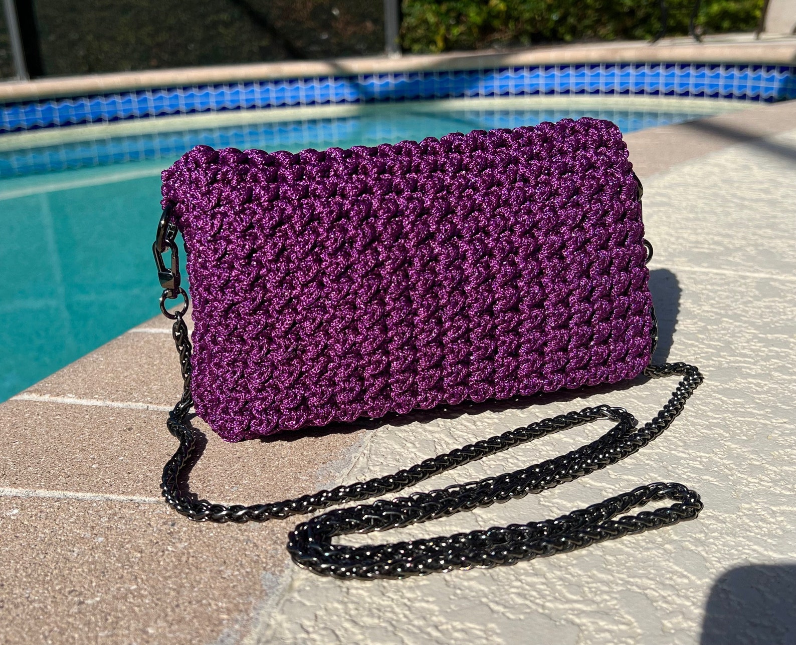 Handmade Evening Crochet Bag, Violet Hand Knitted Bag, Shoulder Clutch ...