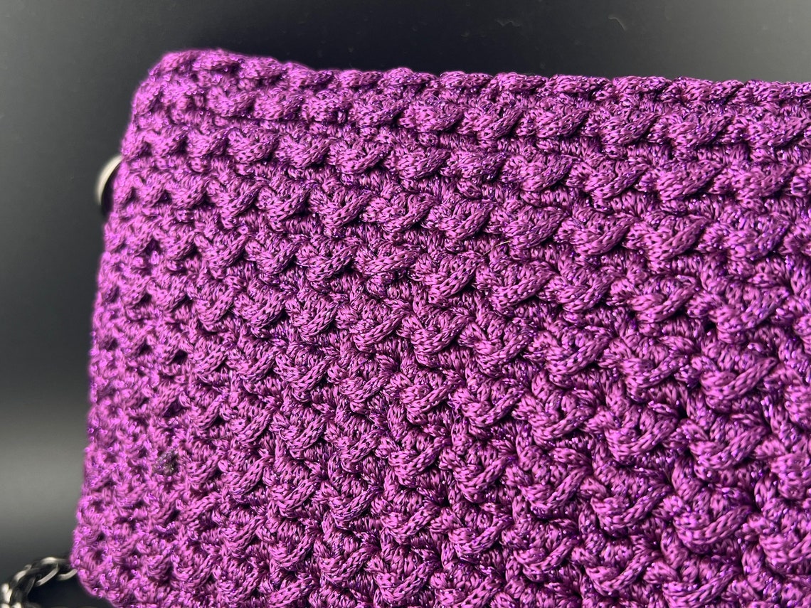 Handmade Evening Crochet Bag, Violet Hand Knitted Bag, Shoulder Clutch ...