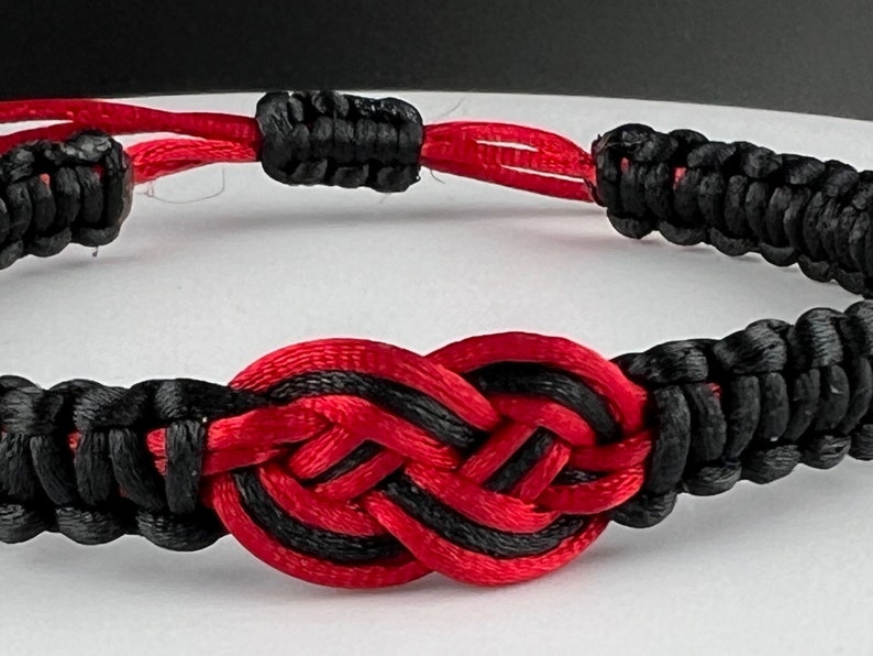 Black & Dark Red Carrick Bend Men Bracelet, Handmade Nautical Men ...