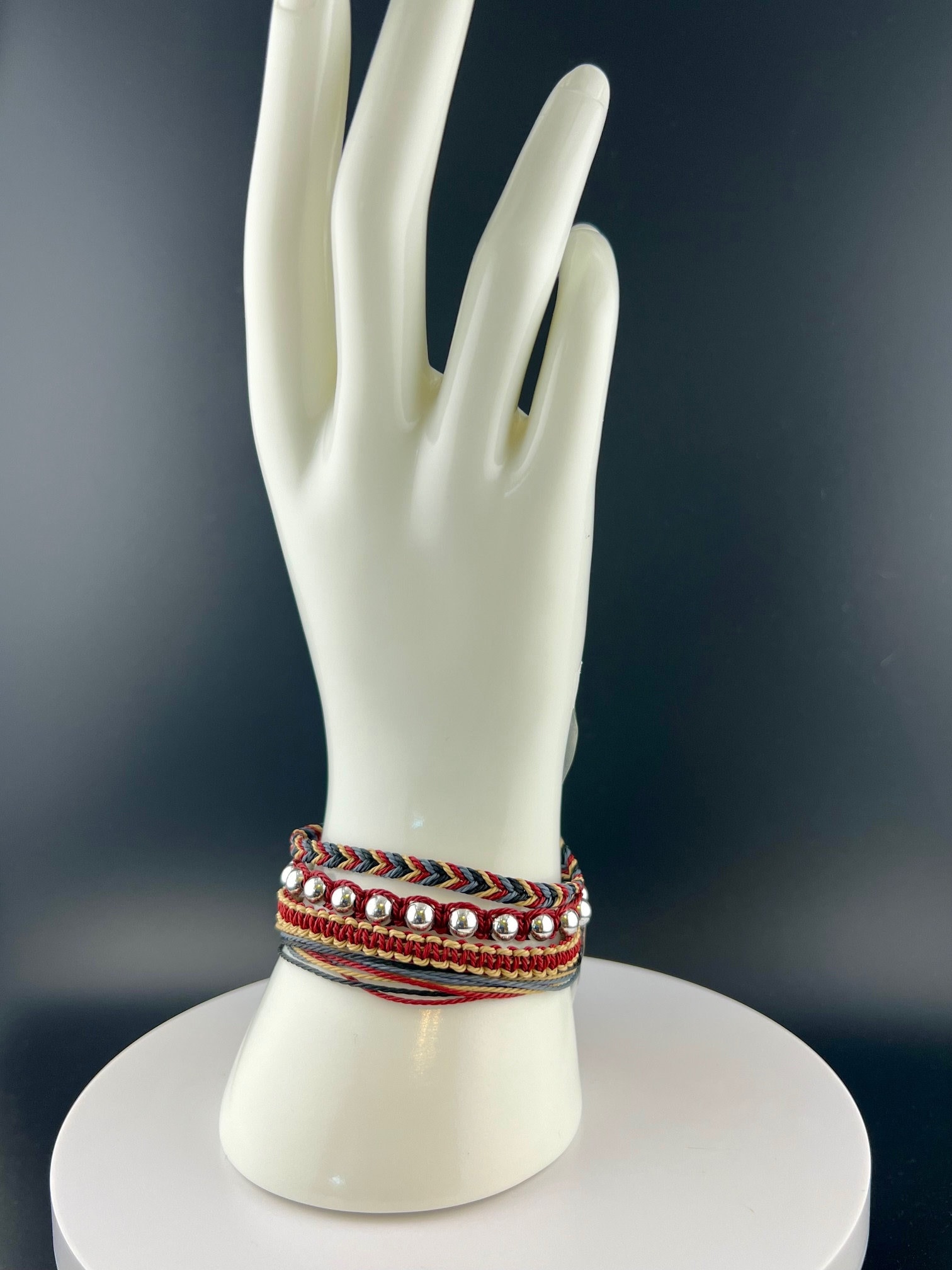 Black, Dark Red, Tan, Steel Grey Handmade Surf Set of 4 Bracelets ...