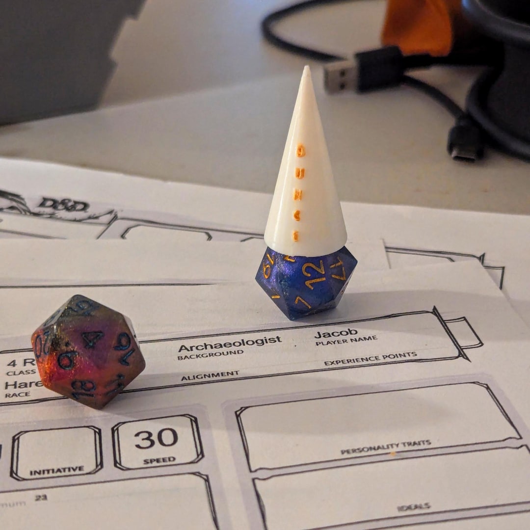 White Dice Dunce Cap – D&D Critical Fail Marker – Funny Dice Shaming ...
