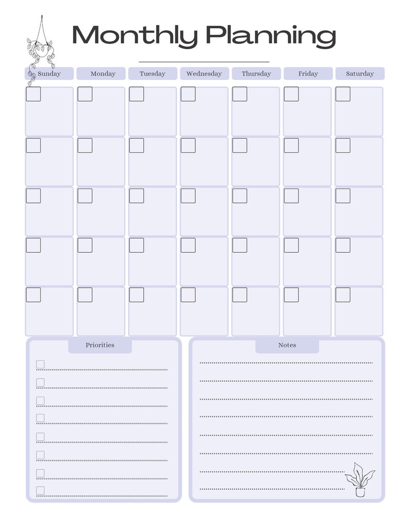 Monthly Planning Printable, Monthly Calendar Printable, Blank Calendar ...