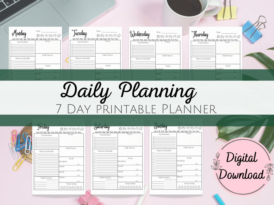 7 Day Daily Planning Printable, Daily Planner Printable, Weekly ...