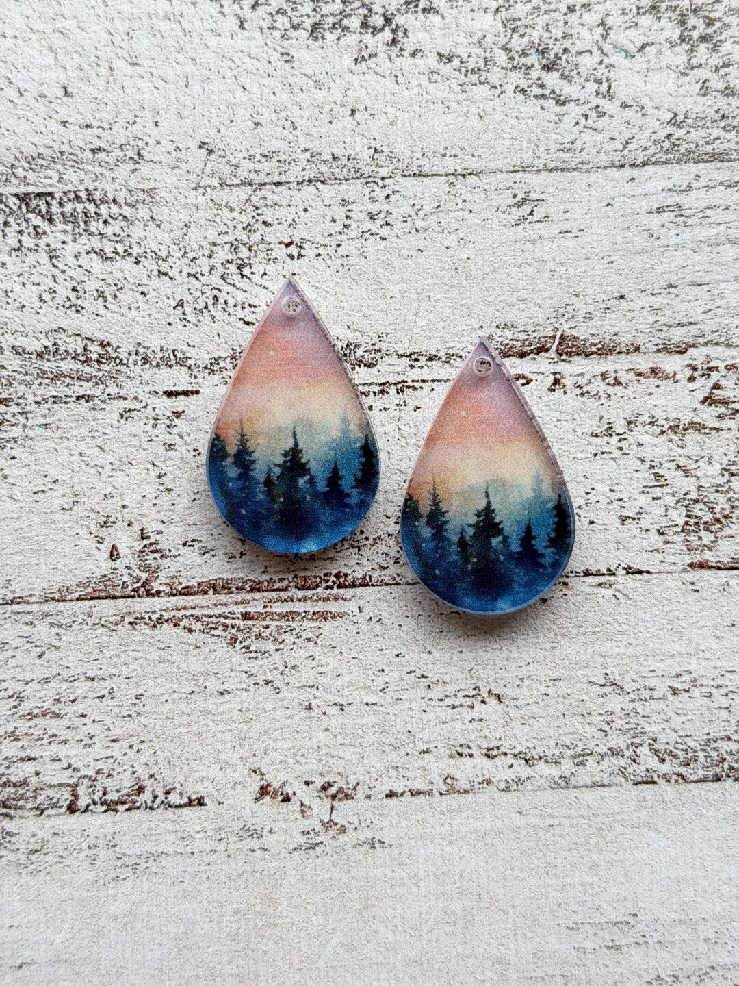 DIY Acrylic Tear Drop Watercolor Forest Morning Nature Print Jewelry ...