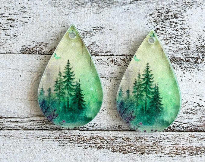 DIY Acrylic Tear Drop Morning Forest Watercolor Print Jewelry Making ...
