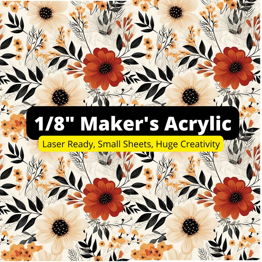 Pattern Print Acrylic Sheets Vintage Floral Vanilla Orange High-quality Laser-ready Craft Supply ...