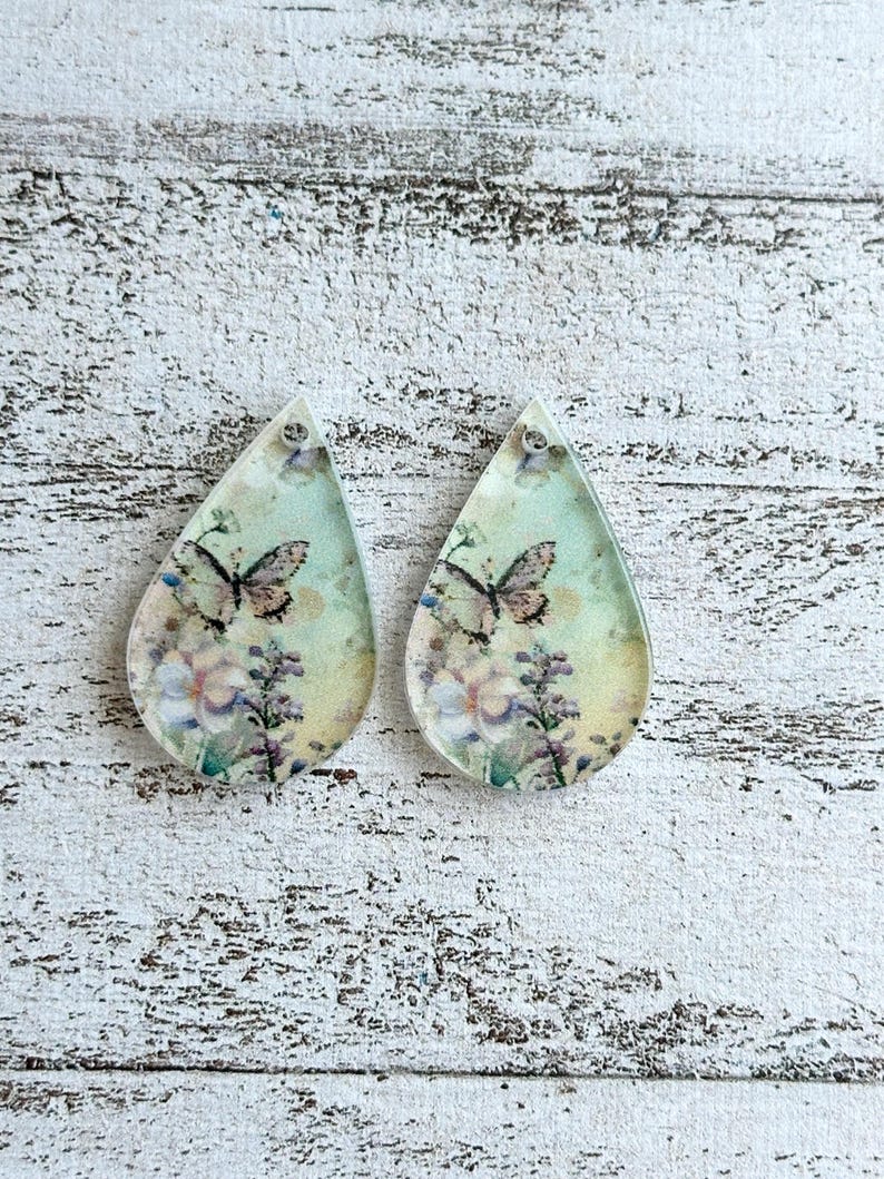 DIY Acrylic Tear Drop Beautiful Butterflies Watercolor Print Jewelry ...