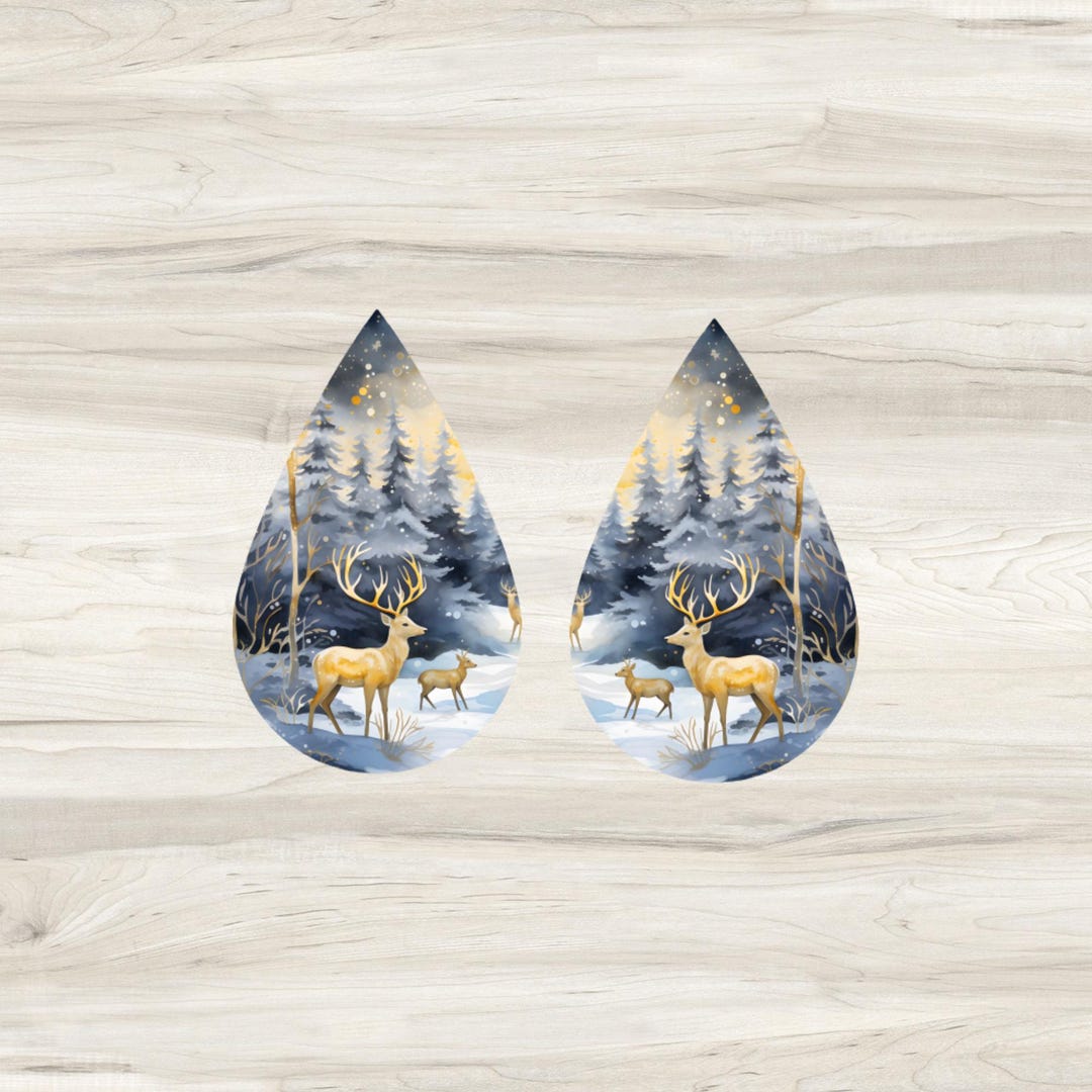 DIY Acrylic Tear Drop Winter Deer Print Jewelry Making Blanks Pendant ...