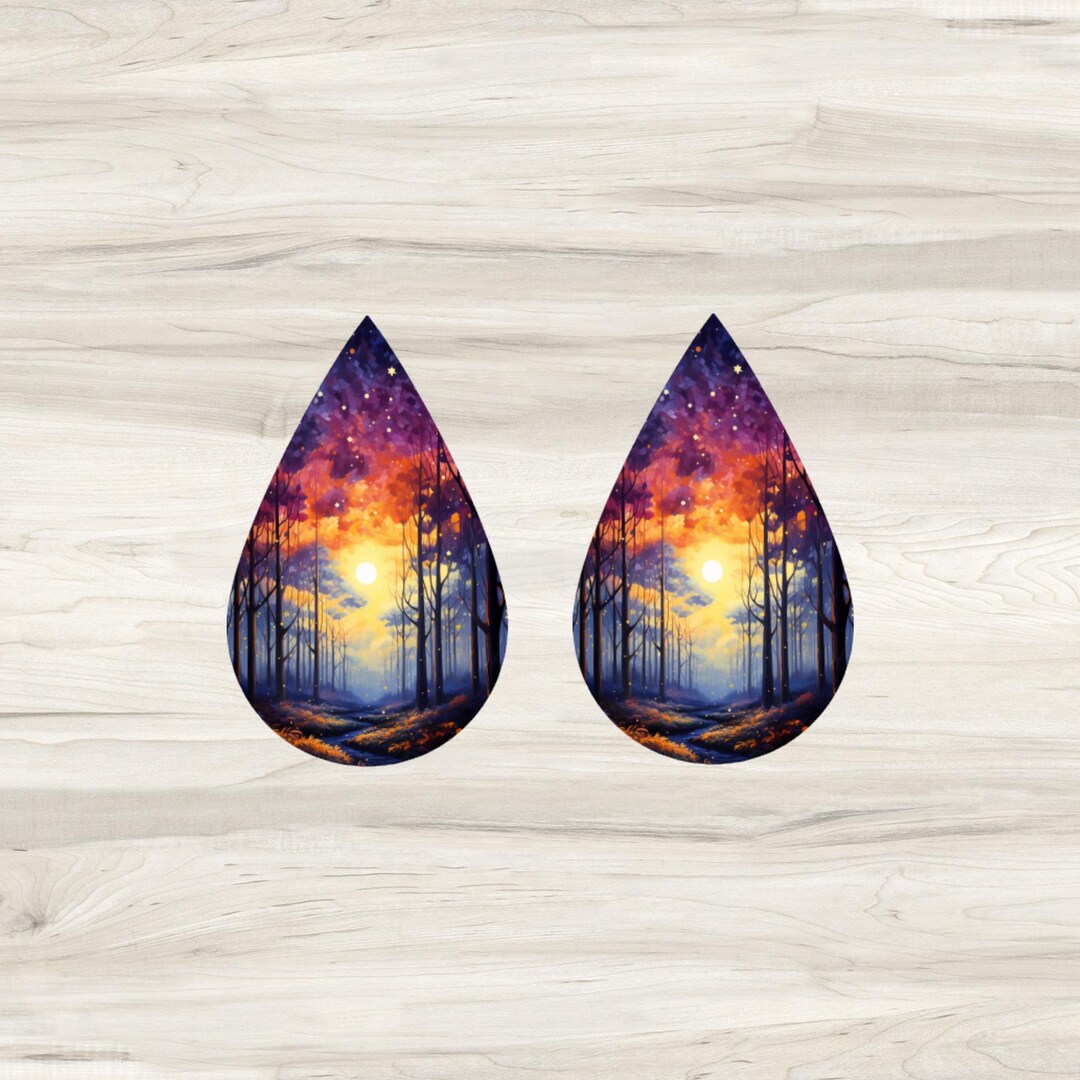 DIY Acrylic Tear Drop Sunrise Forest River Stream Print Jewelry Making ...