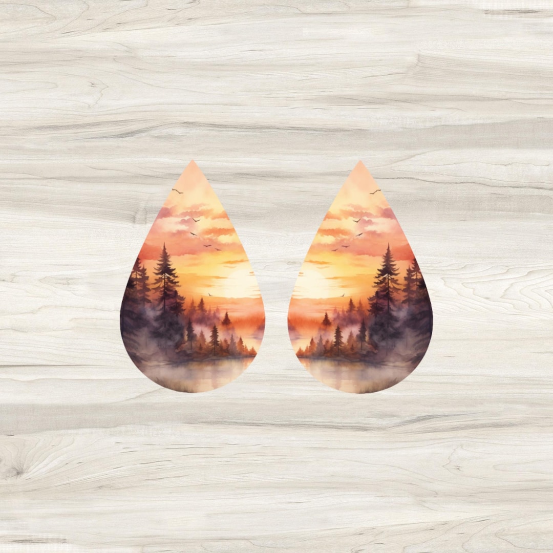 DIY Acrylic Tear Drop Misty Morning Forest Sunrise Print Jewelry Making ...