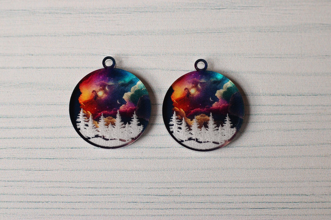 DIY 1 Pendant Charms Earring Blanks Engraved Forest - Etsy