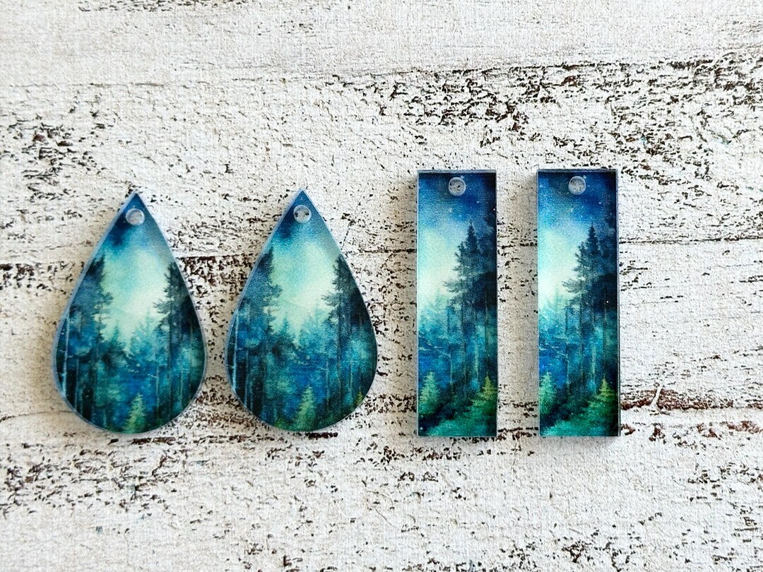 DIY Acrylic PNW Inspired Forest Pattern Print Jewelry Making Earring ...