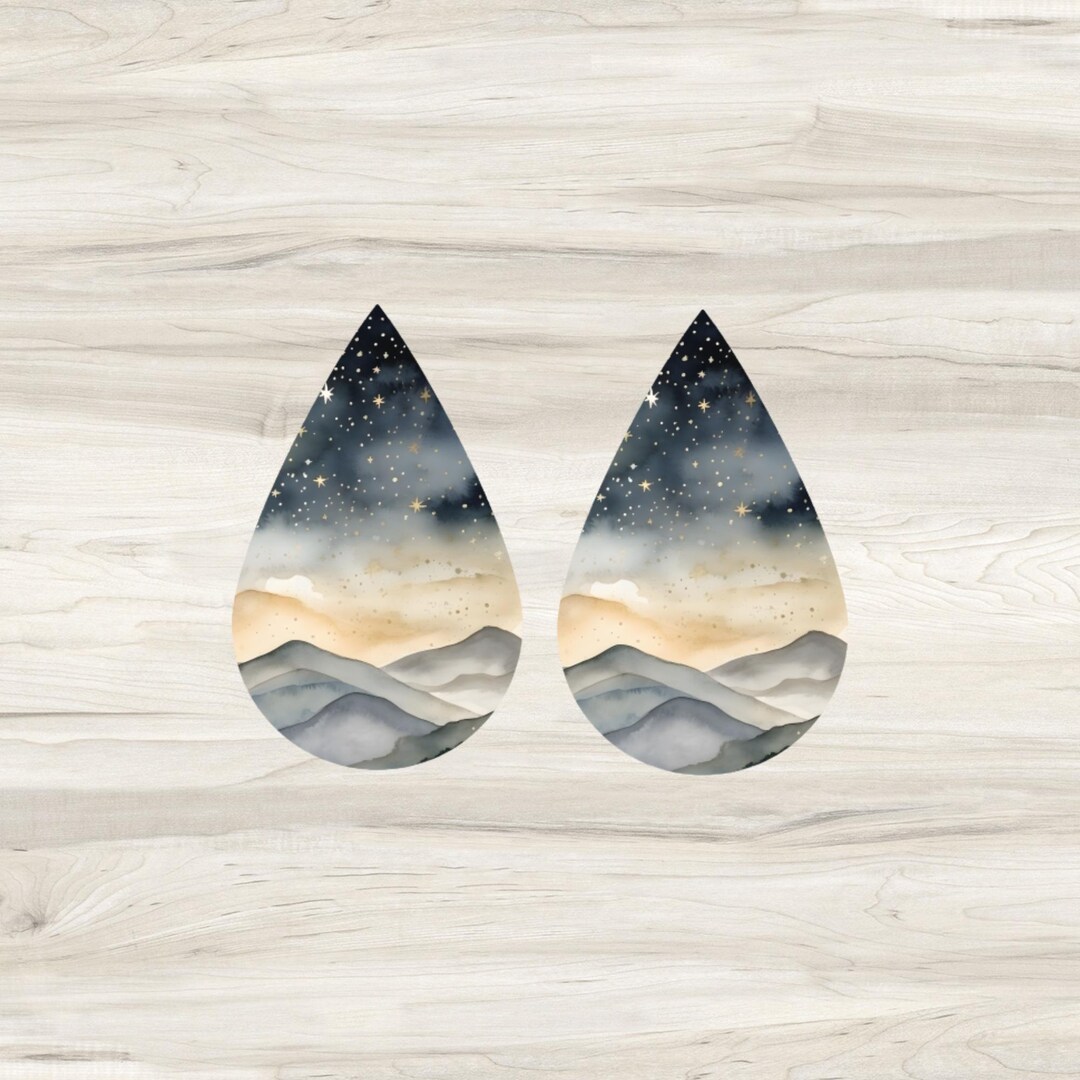 DIY Acrylic Tear Drop Abstract Water Color Mountains Print Jewelry ...