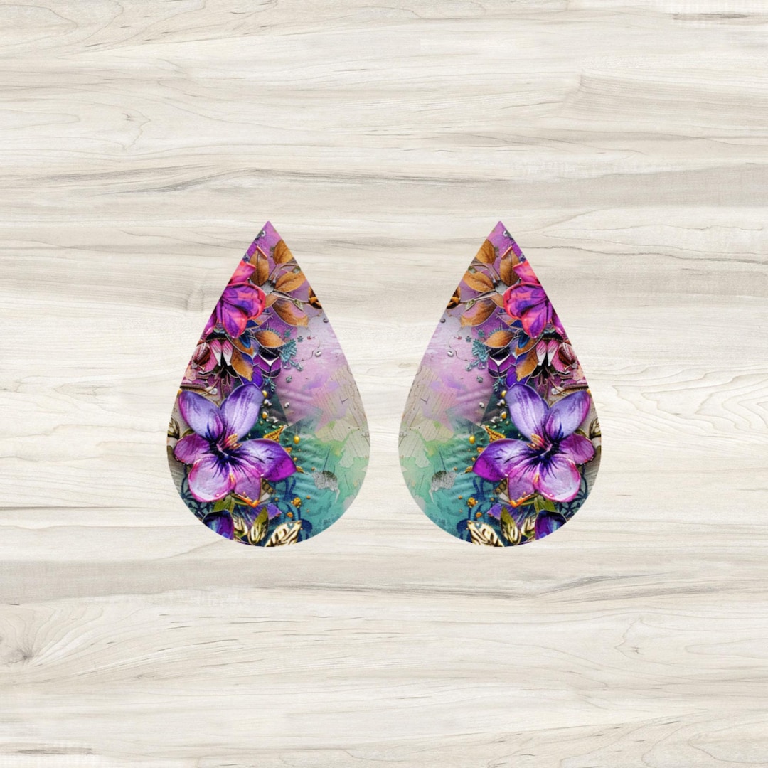 DIY Acrylic Tear Drop Purple Floral Flowers Jewelry Making Earring ...