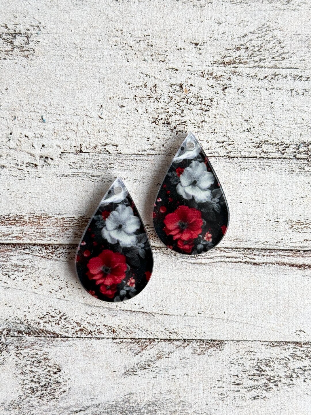 DIY Acrylic Tear Drop Elegant Dark Floral Print Jewelry Making Earring ...