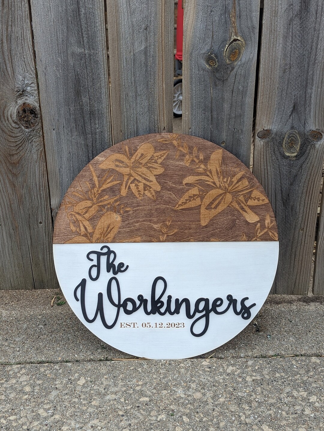 Last Name Sign, Round Name Sign, 17.5 Inch Door Sign, Wooden Name ...