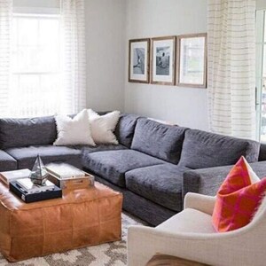 Large Square Leather Cover Pouf Handmade Cow Leather Poufs Living Room ...