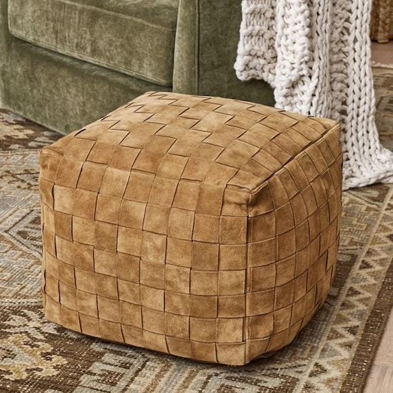 Suede Pouf leather Pouf pouf Handcrafted ottoman Pouf handmade Puff moroccan Pouffe square Poufsfree Gift With Every Purchase Etsy