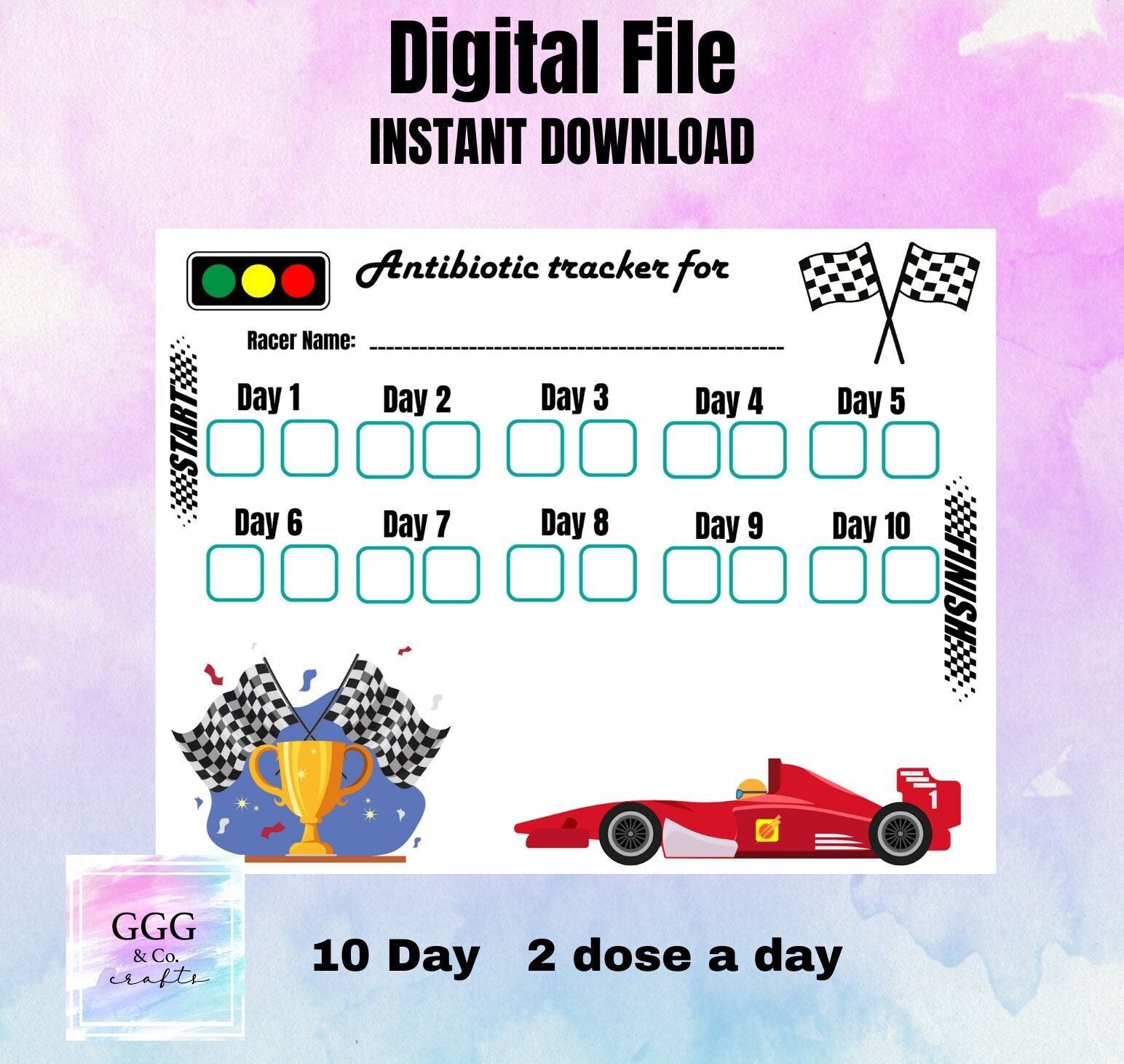 Antibiotic Tracker Race Car Themed for Kids, Antibiotic Printable ...