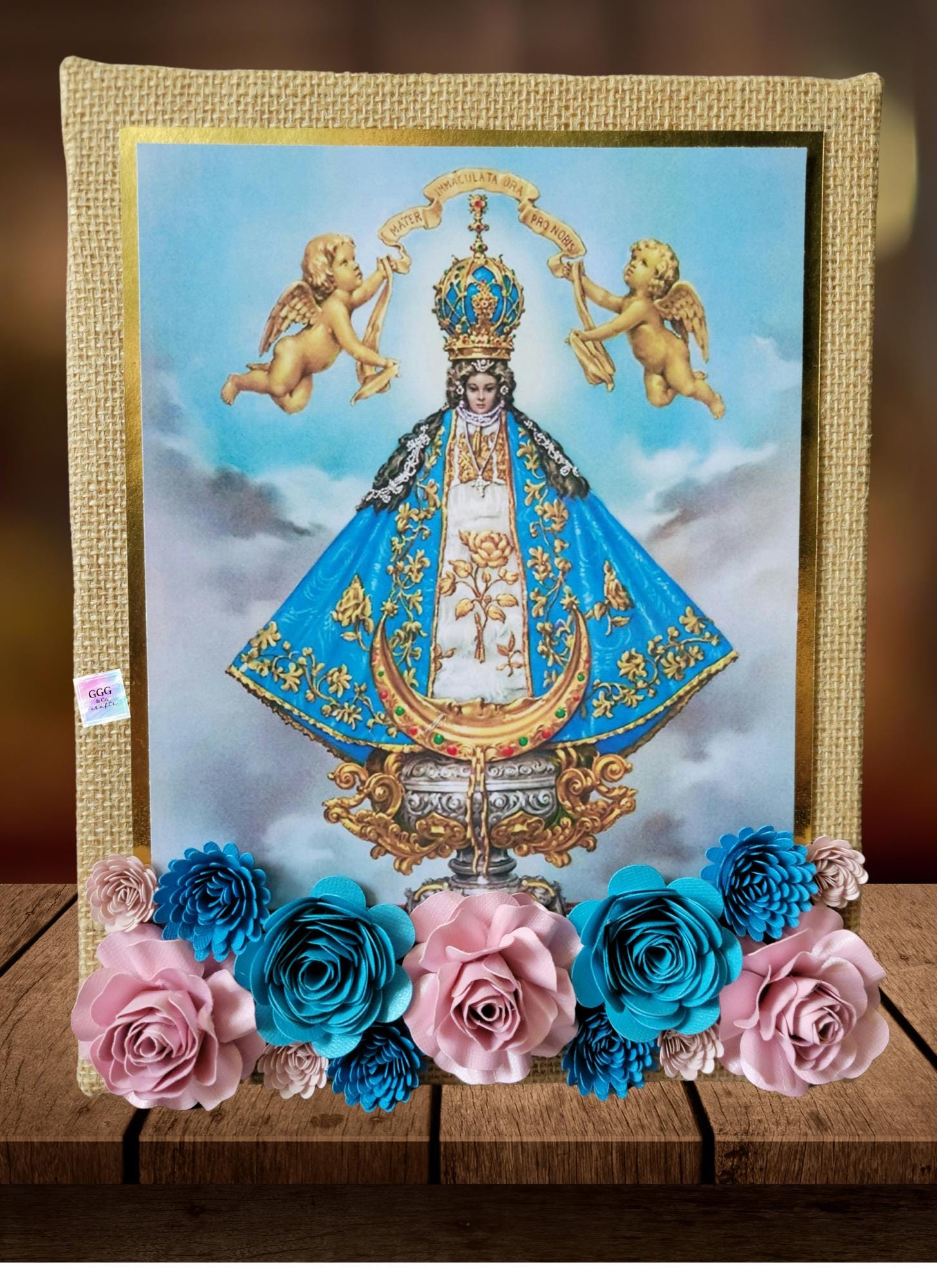 Our Lady of San Juan Canvas, Handmade Paper Flowers, Burlap Frame - Etsy