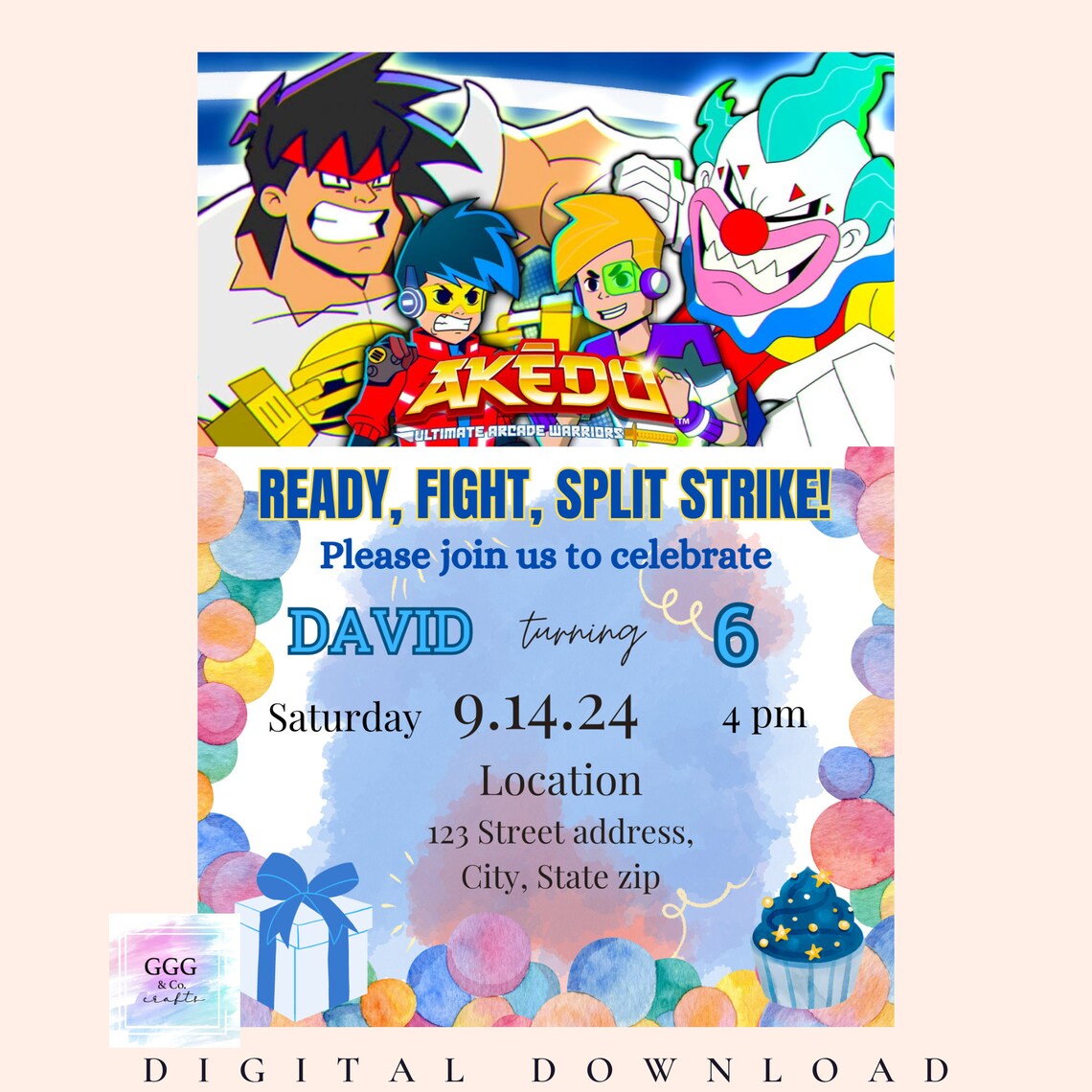 Akedo Warriors Digital Birthday Invitation - Etsy