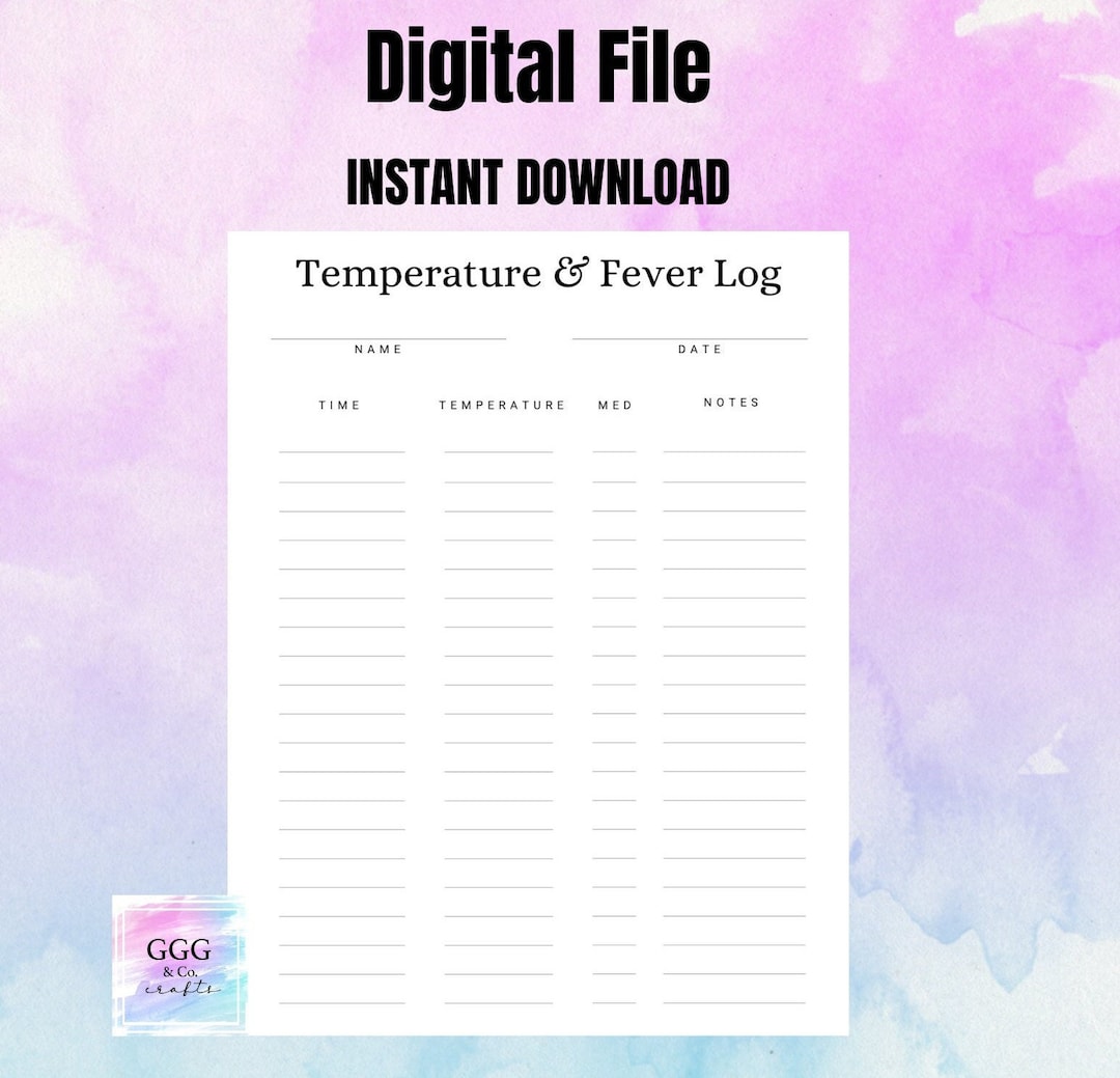 Temperature & Fever Log, Fever Chart for Sick Child Log, Sick Child ...
