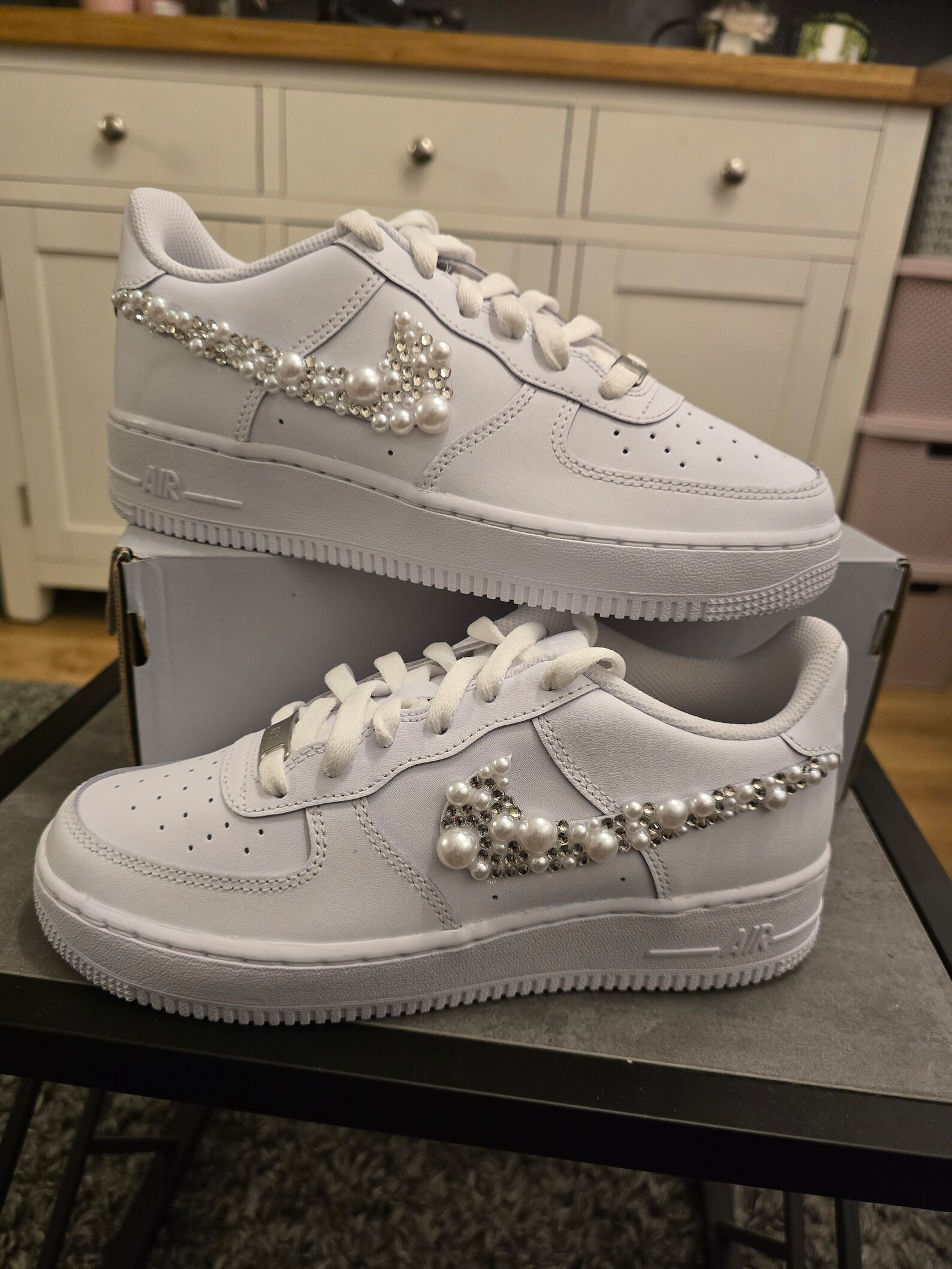Custom Bridal Pearl and Diamond Air Force 1 Trainers - Etsy