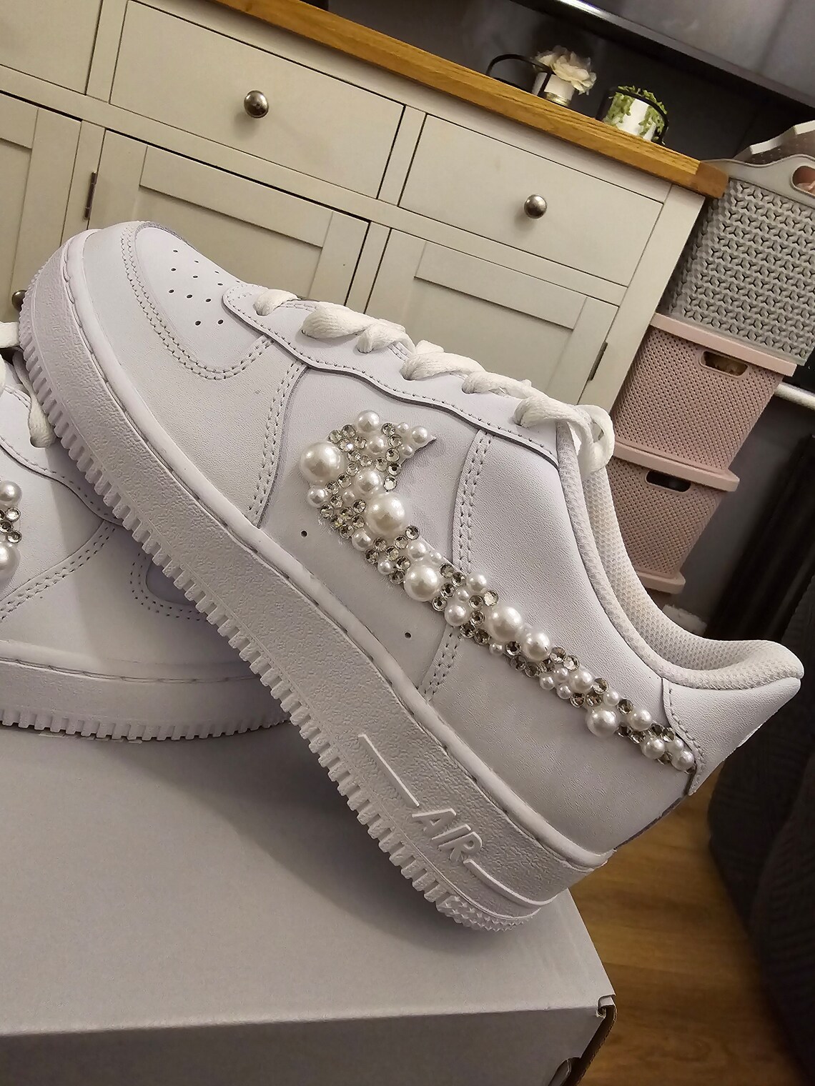 Custom Bridal Pearl and Diamond Air Force 1 Trainers - Etsy