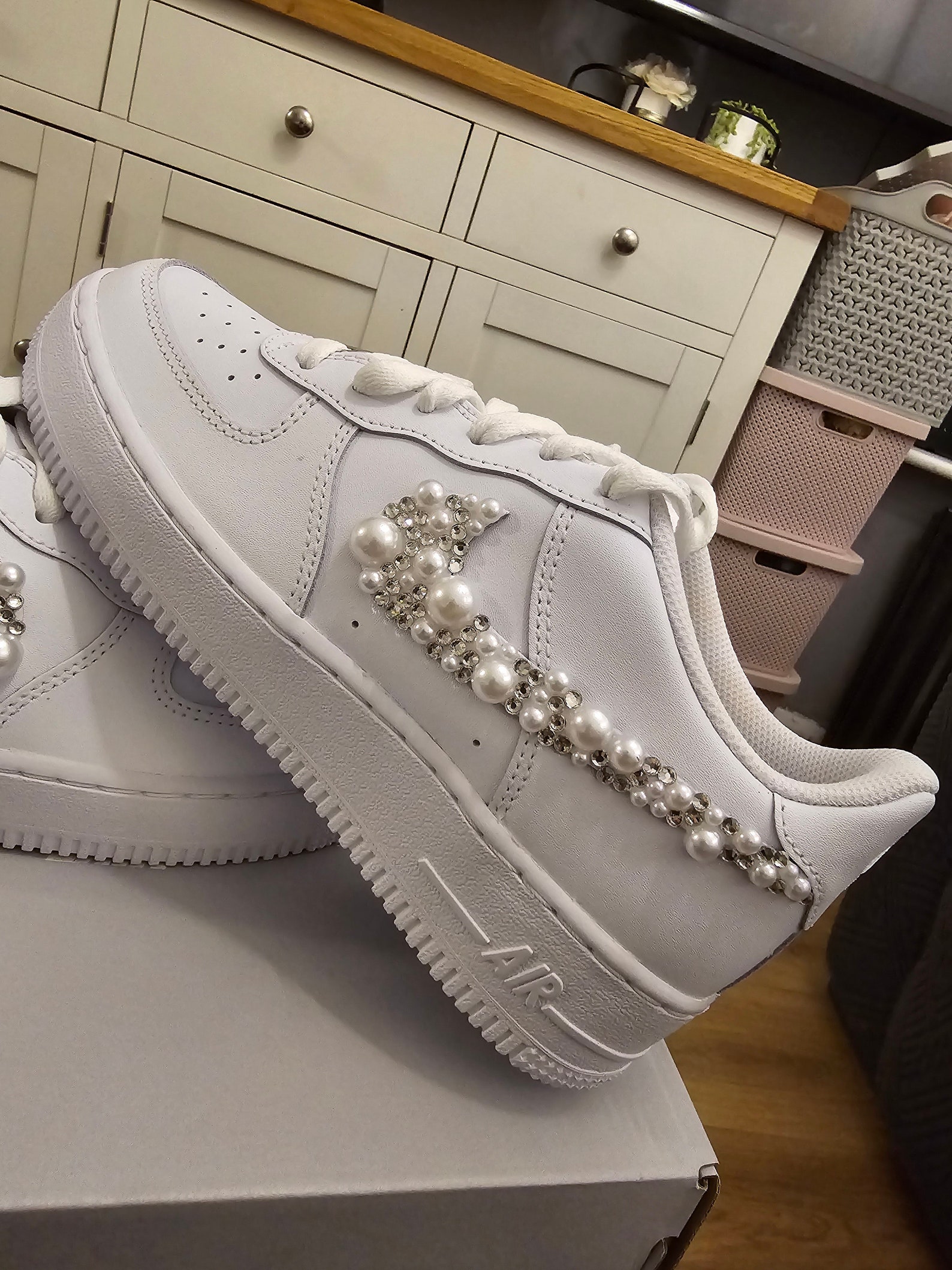Custom Bridal Pearl and Diamond Air Force 1 Trainers - Etsy