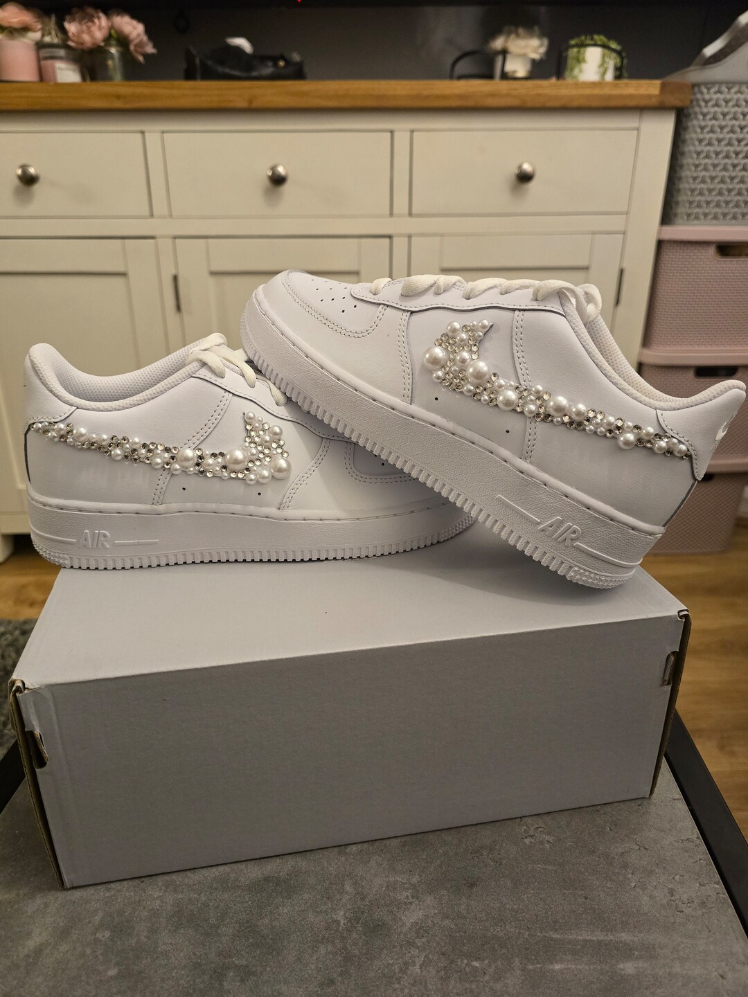Custom Bridal Pearl and Diamond Air Force 1 Trainers - Etsy