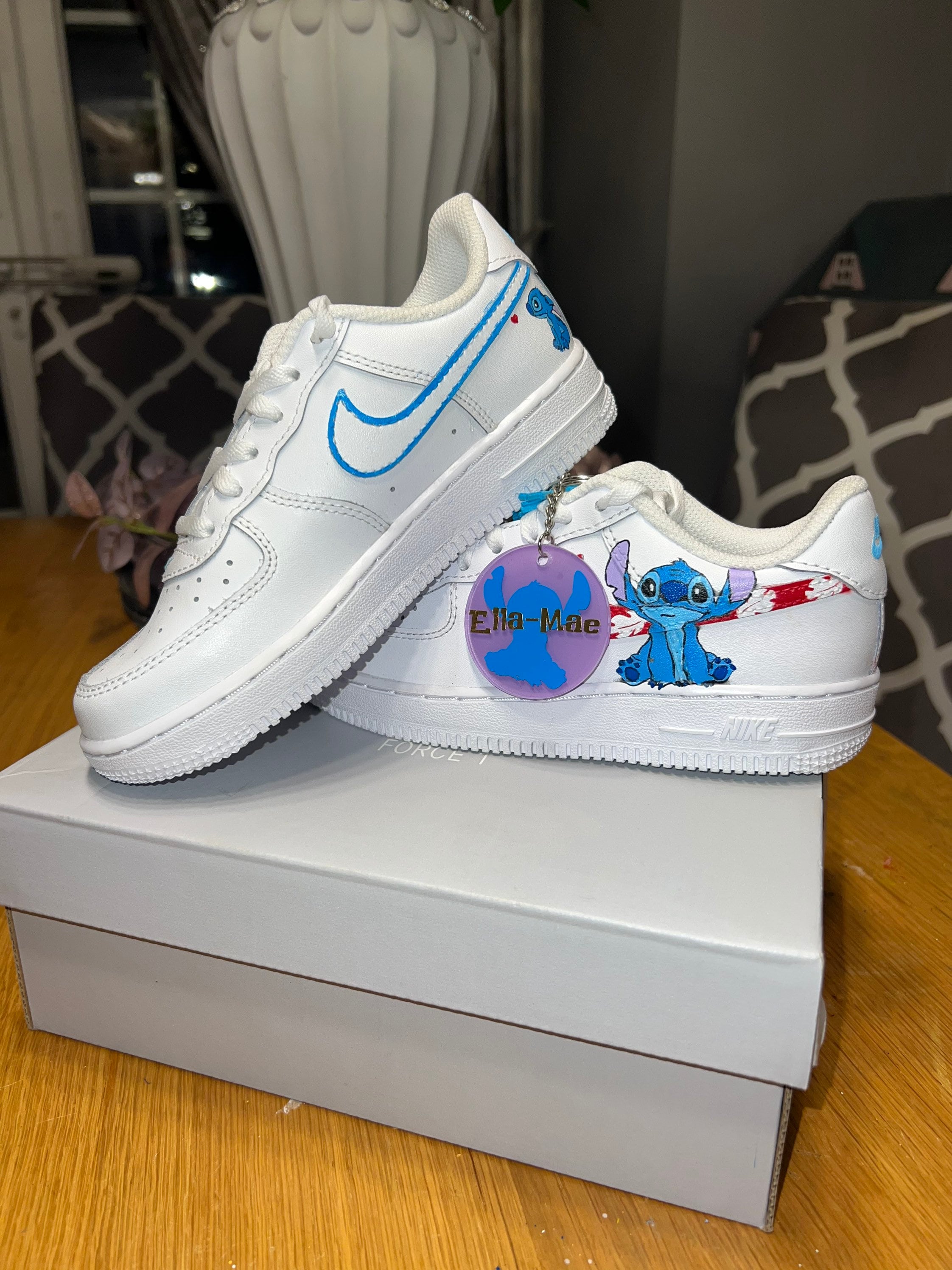 Custom Stitch Air Force 1 and Stitch Keyring Custom Trainers - Etsy UK