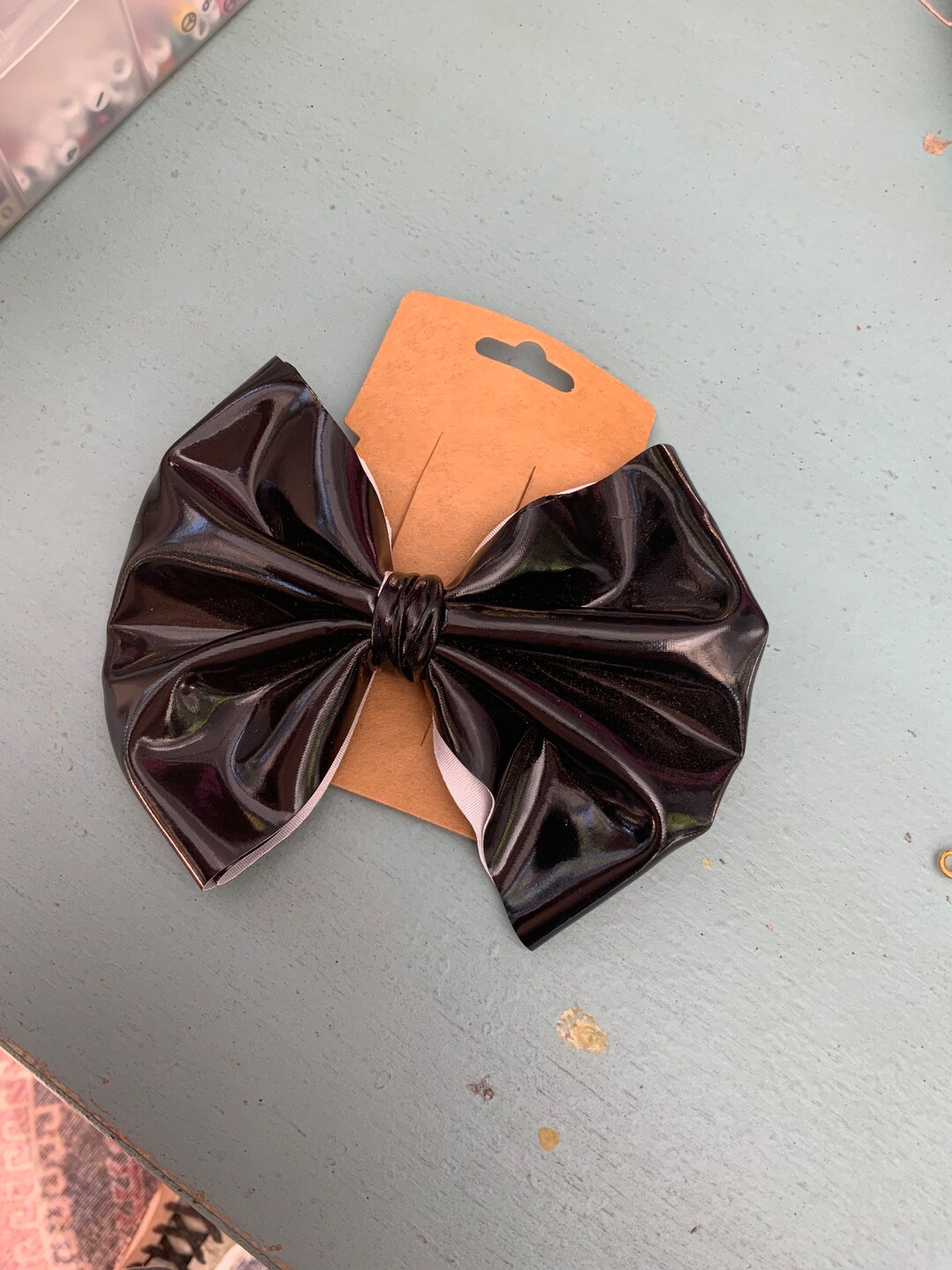 Black Faux Leather Bow - Etsy