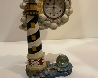 Vintage Bey-berk® Lighthouse Tower Clock, Gold Finish, Wood Base, 9 T ...