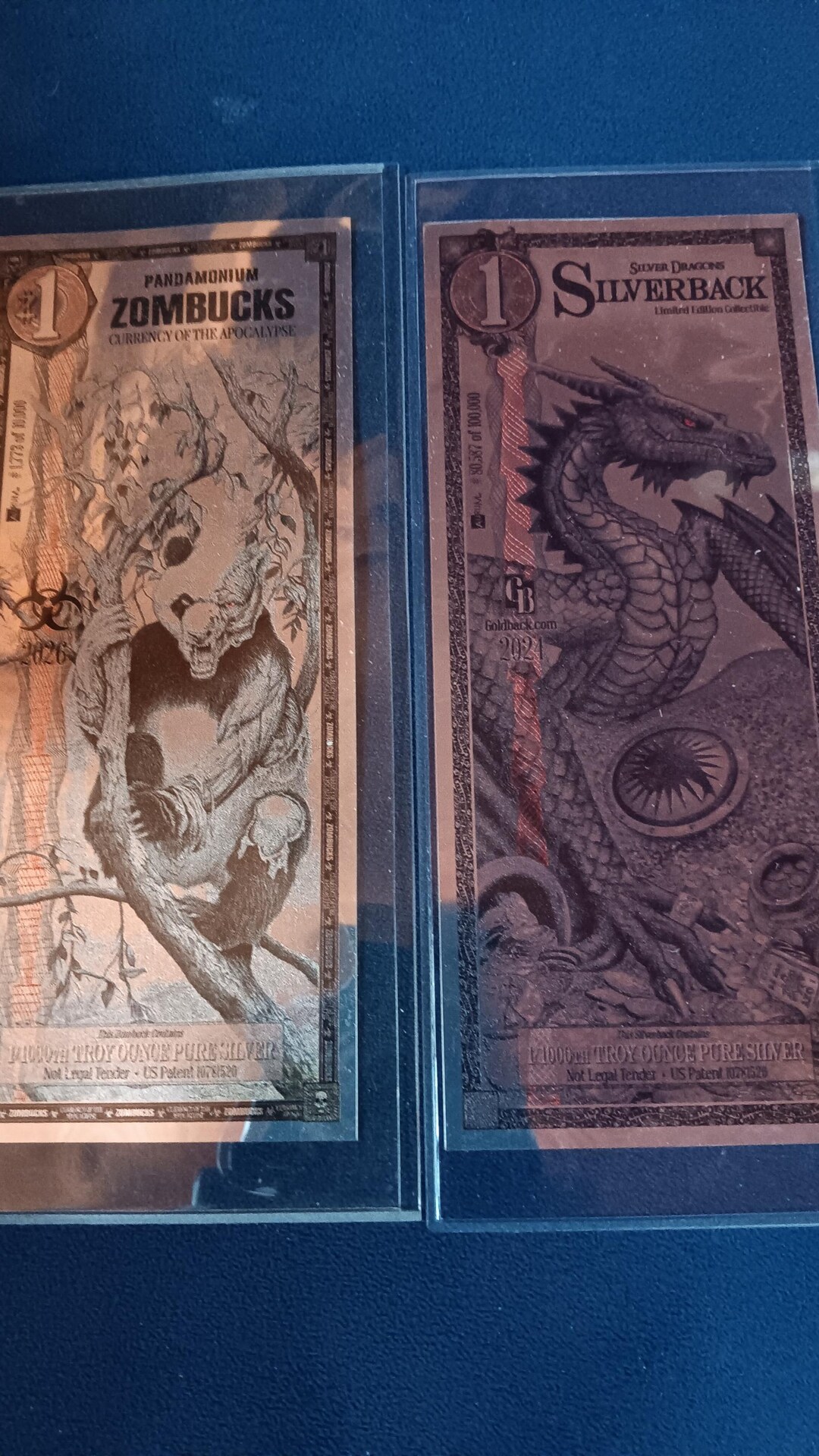 Silverback Silver Dragon Bill and Silver Zombucks Bill 1/1000 Pure Troy ...