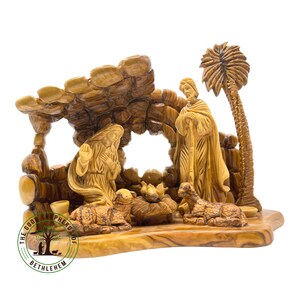 Olive Wood Nativity Scene Carved Inside a Cave, Cave Olive Wood ...