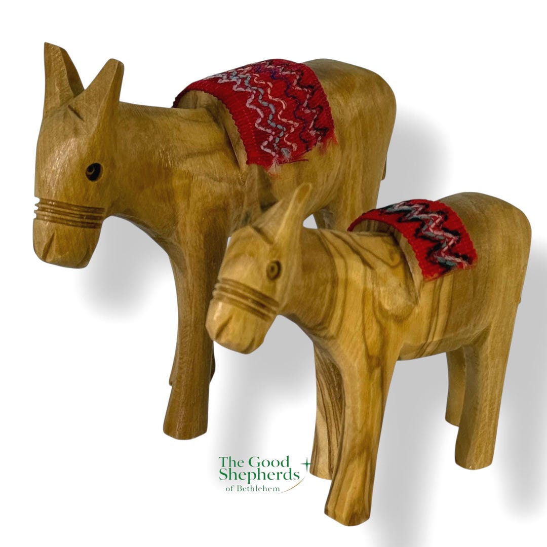 Hand-carved Olive Wood Donkey Figurines – Detailed Nativity Donkeys ...
