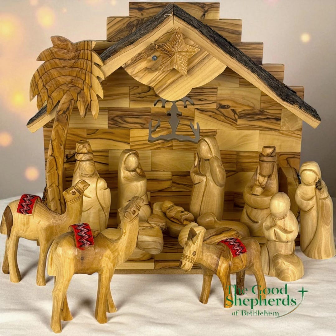 Olive Wood Musical Nativity Scene | Hand-carved Nativity Set Made in ...