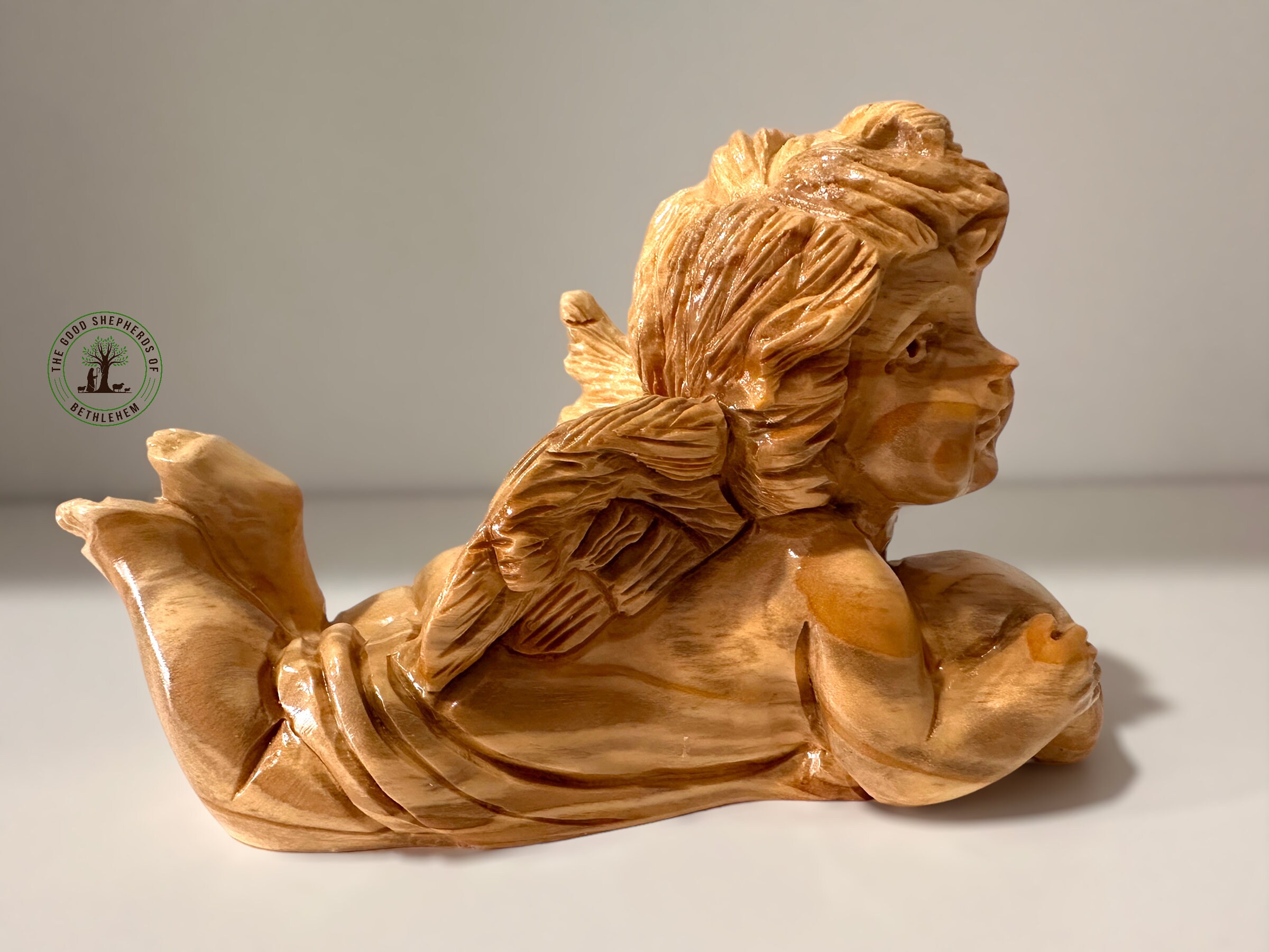 Olive Wood Angel Figurines, Hand Carved Olive Wood Angels Made in ...