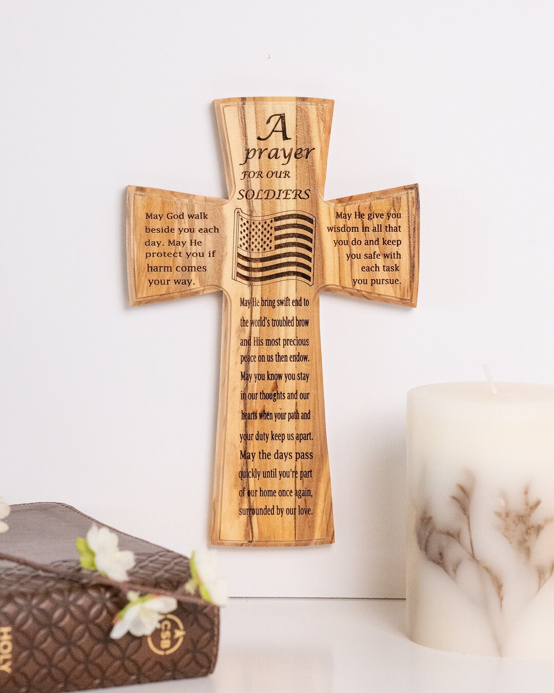 A Prayer for Our Soldiers Olive Wood Hand Carved Cross Wall Hanging ...