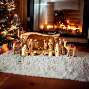 Olive Wood Nativity Set Olive Wood Nativity Set in a Cave Hand Carved ...