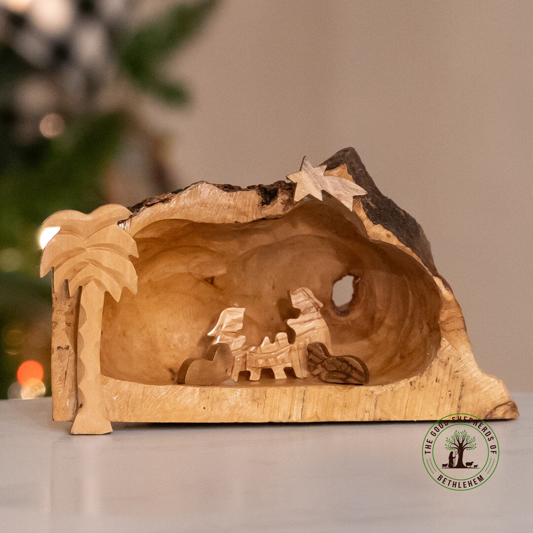 Olive Wood Nativity Cave, Christmas Nativity, Nativity Scene Carved ...